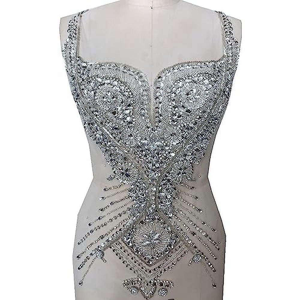 Silver Square Neck Beaded Applique Sparkly Bodice Costumes Beaded Lace ...
