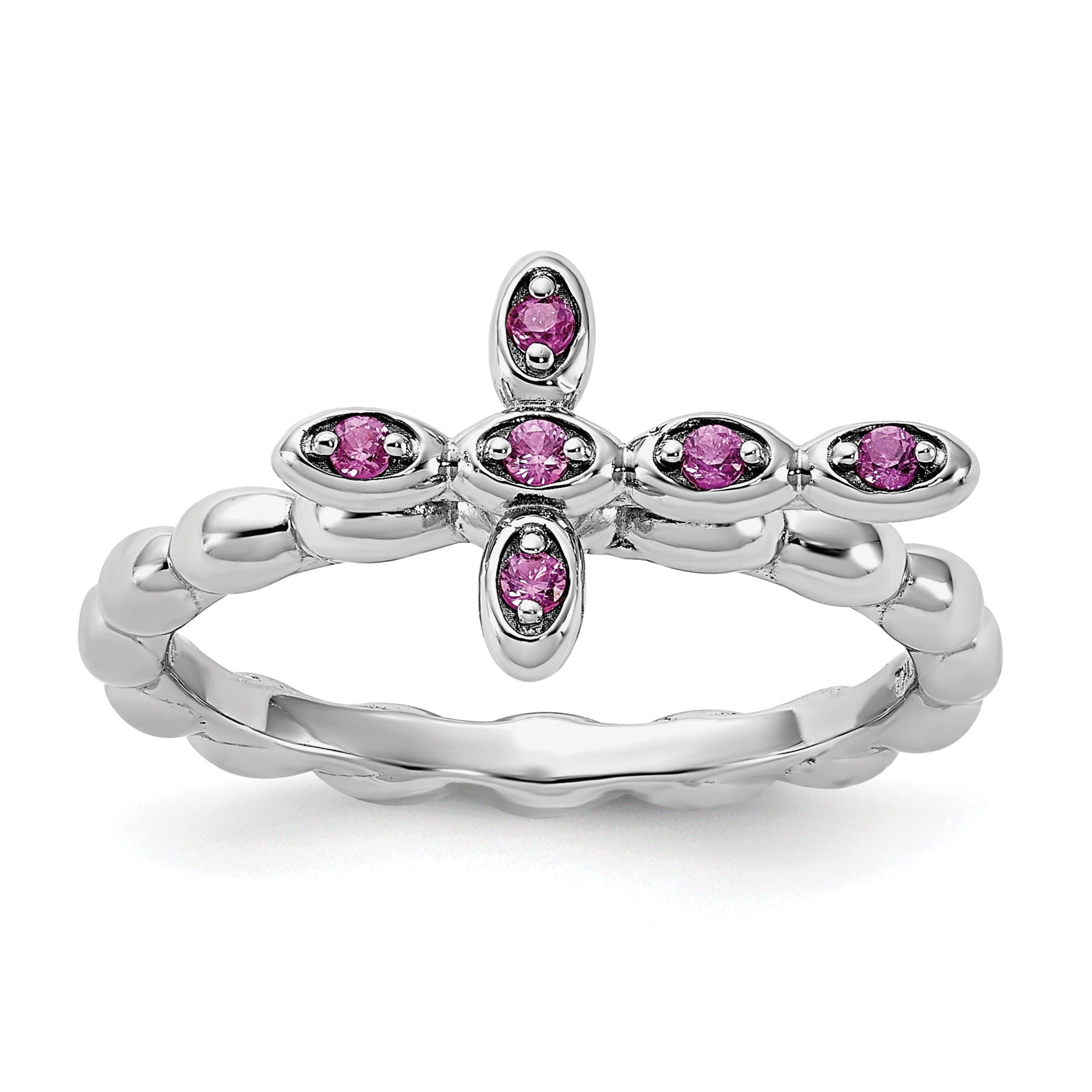 Silver Stackable Created Ruby Cross Ring - Walmart.com