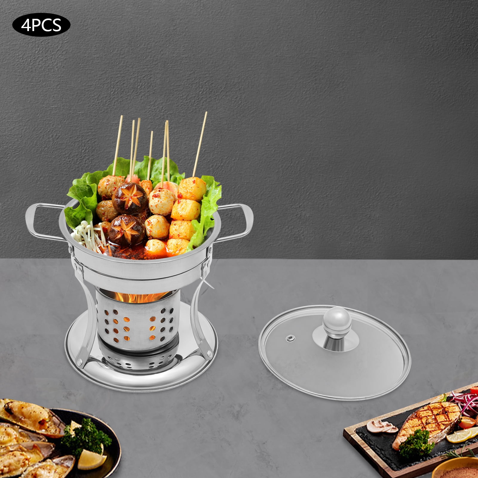 Silver Stainless Steel 17.5*5.8cm Alcohol Chafing Dish 4-Piece Set ...