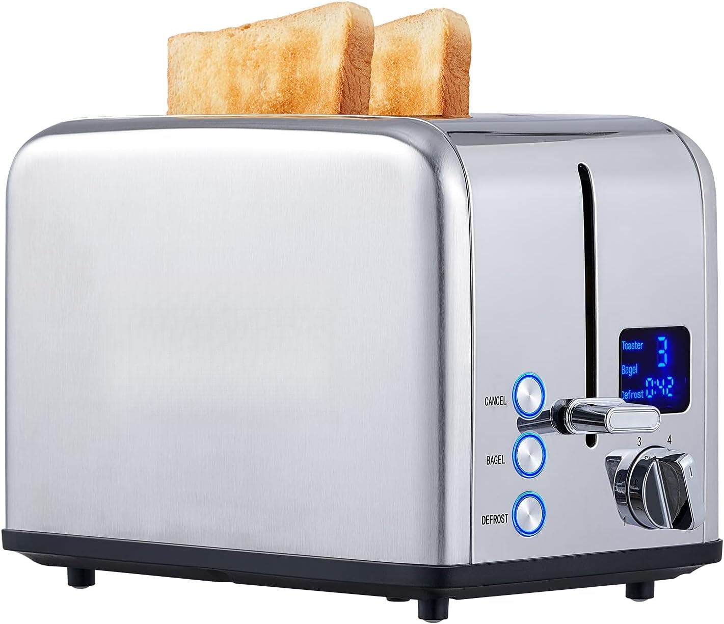 Silver Stainless Steel 2-Slice Toaster - LED Display, Extra-Wide Slots ...