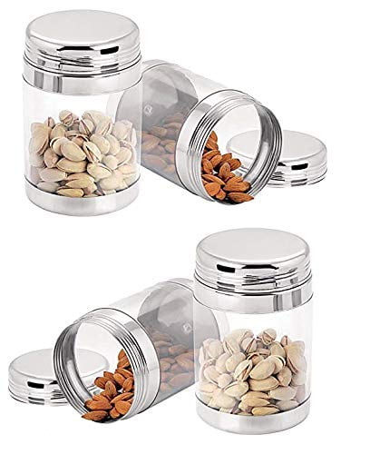 Silver Stainless Steel Clear Container, Canister, Storage Jar 800ml ...