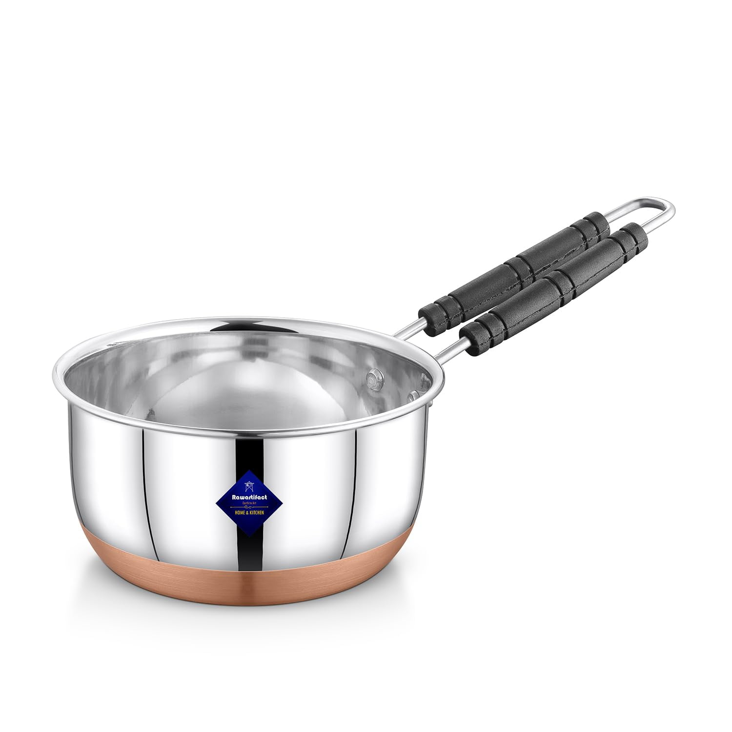 Silver Stainless Steel Copper Bottom Gas Stove Flat Base Sauce Pan With ...