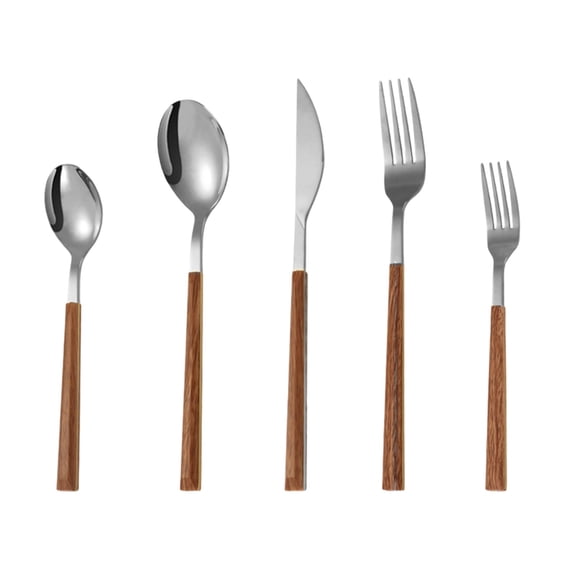 Silver Stainless Steel Cutlery Set With Wood Grain Handle Includes ...