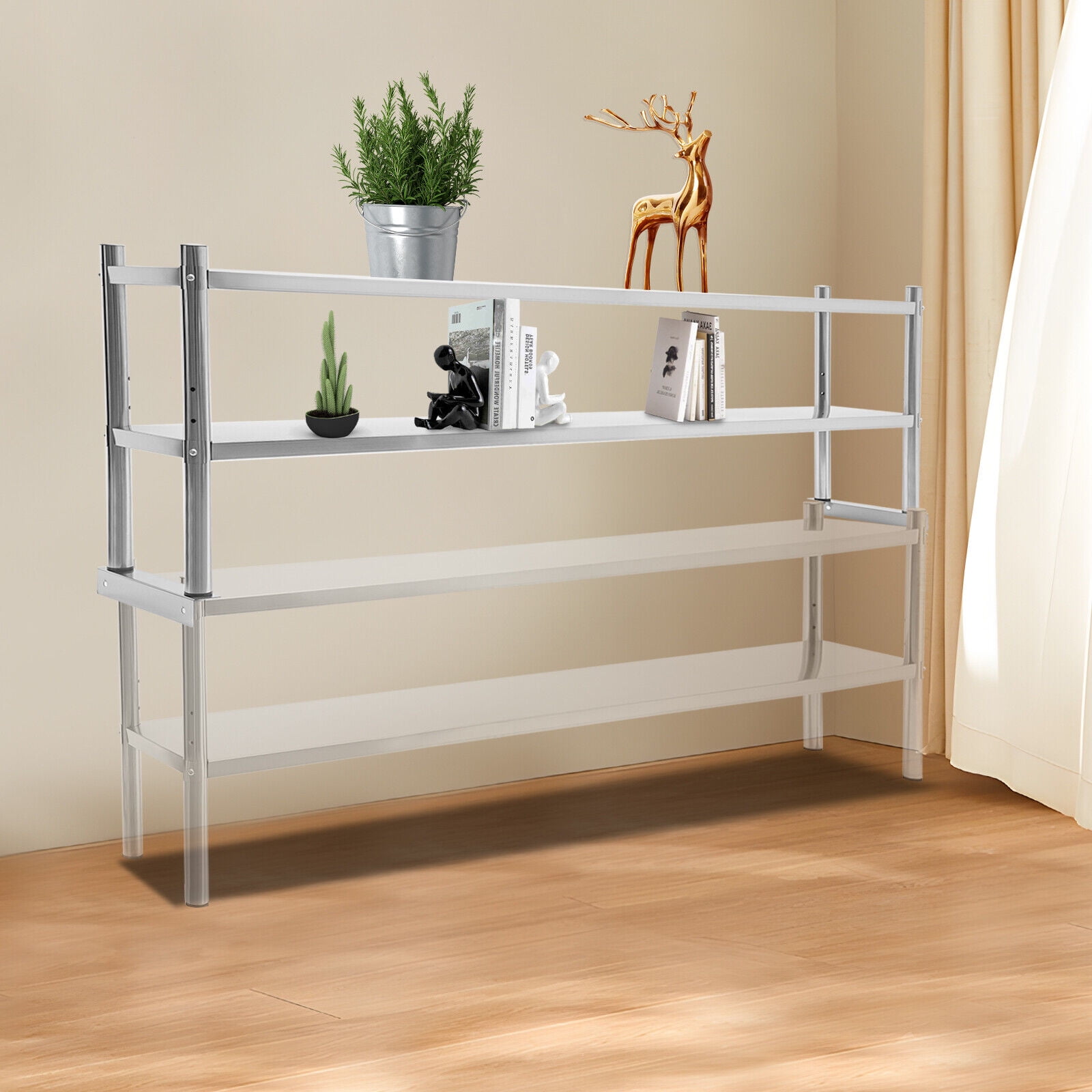 Silver Stainless Steel Shelving, 2 Tier Adjustable Shelf Storage With ...