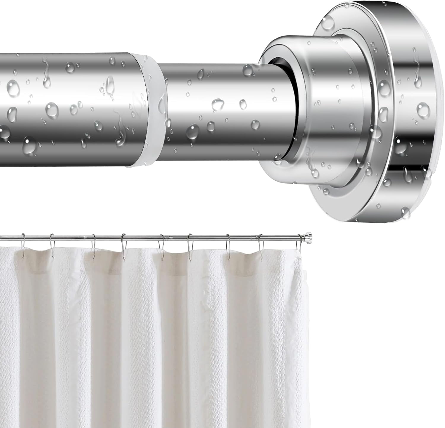 Silver Stainless Steel Spring Tension Curtain Rod 26" to 76" Adjustable ...