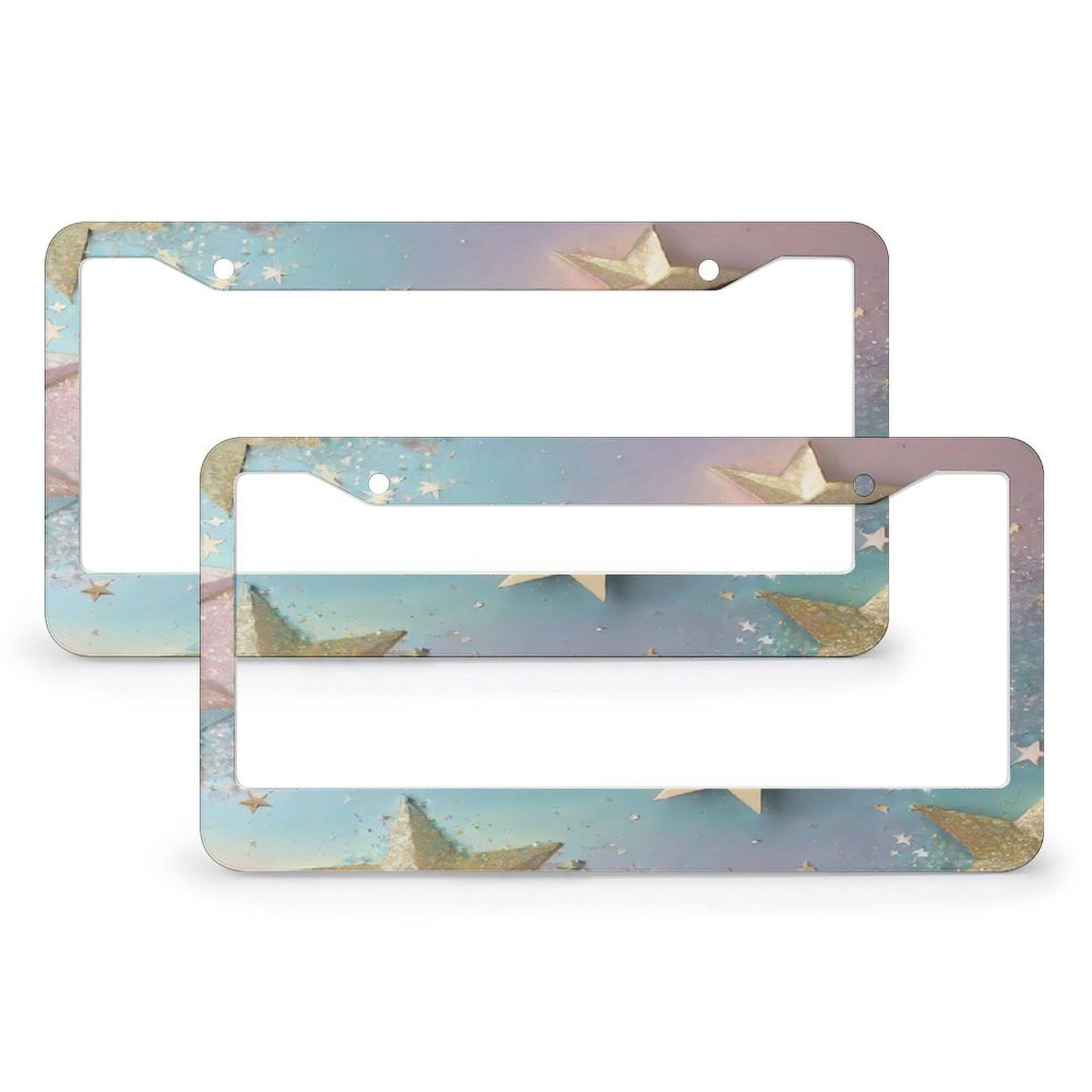 Silver Star Sparkle Shimmer License Plate Frame - 2 Pack Aluminum ...
