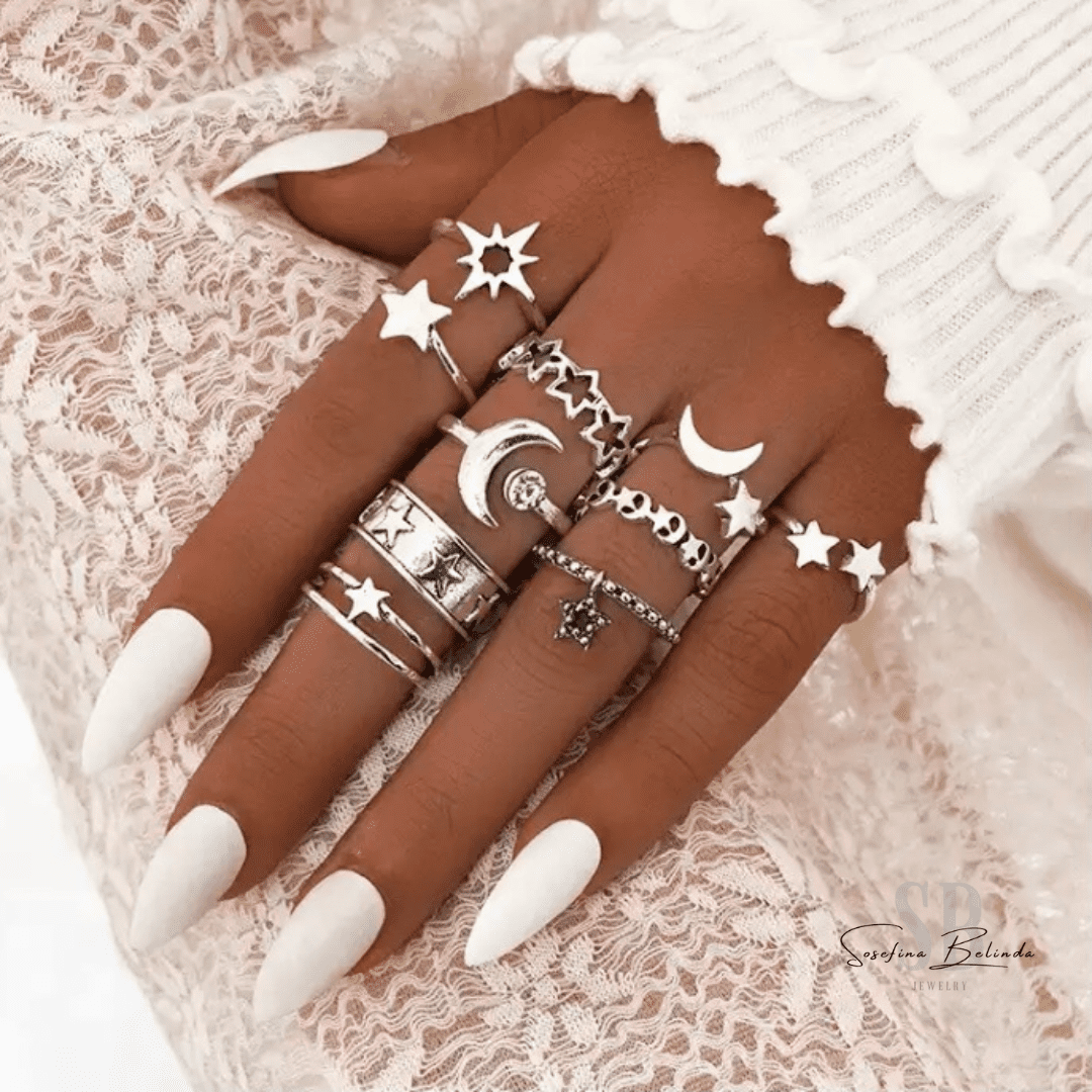 Silver Stars Boho Ring Set - Walmart.com