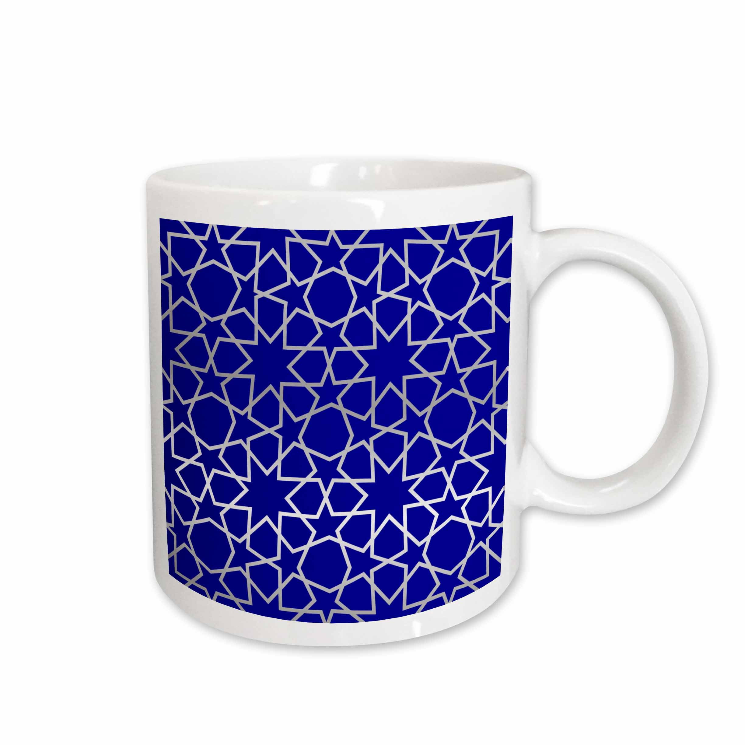 Silver Stars Outline Geometric Intricate Islamic Art Pattern on Blue ...