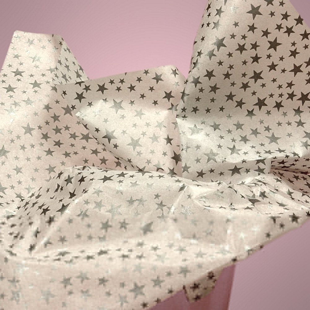 Silver Stars Patterned Tissue Paper - 20" x 30" Sheets - 20 Sheets ...