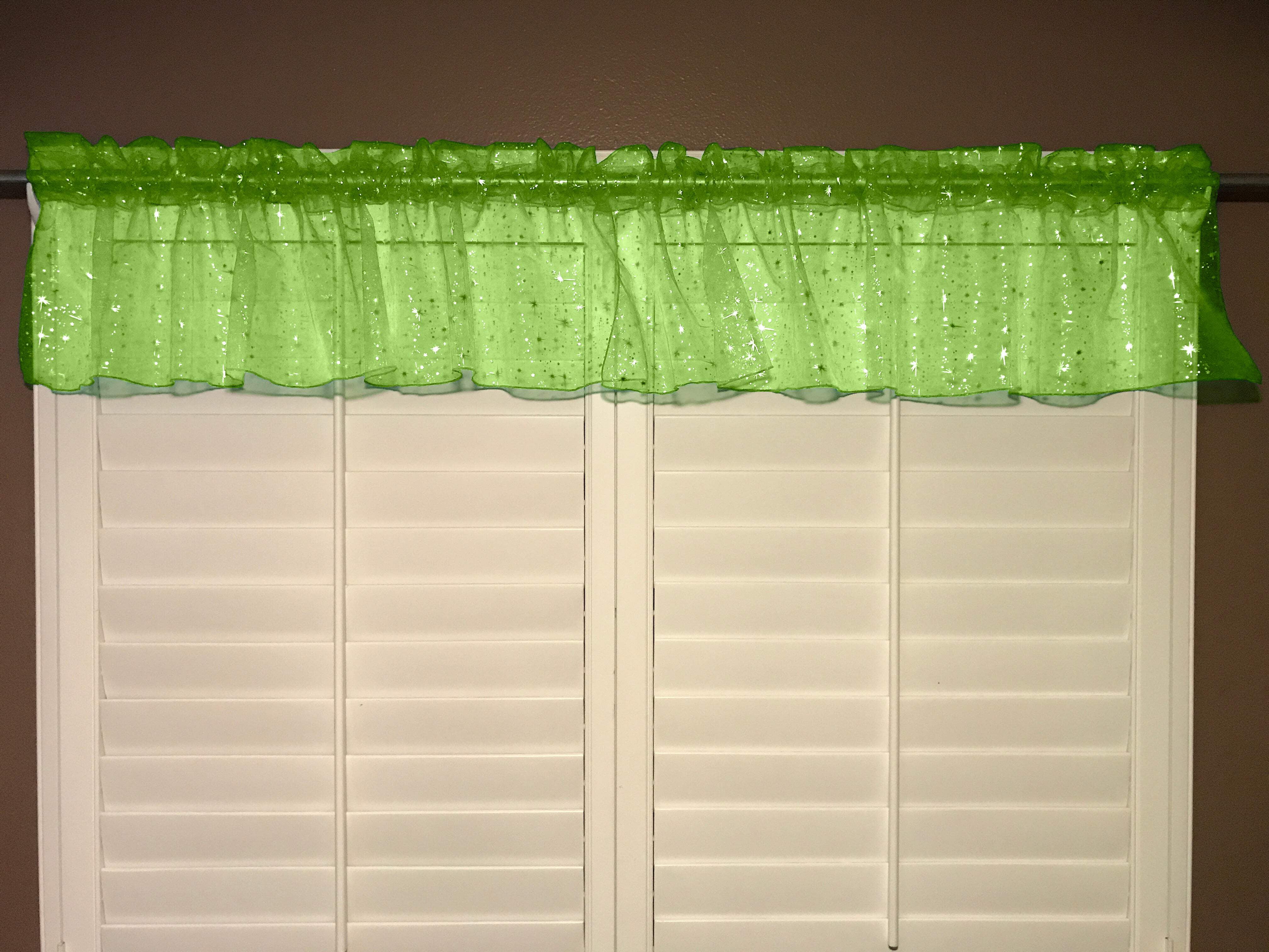 sheer organza window valance 58 wide green with silver stars - Walmart.com