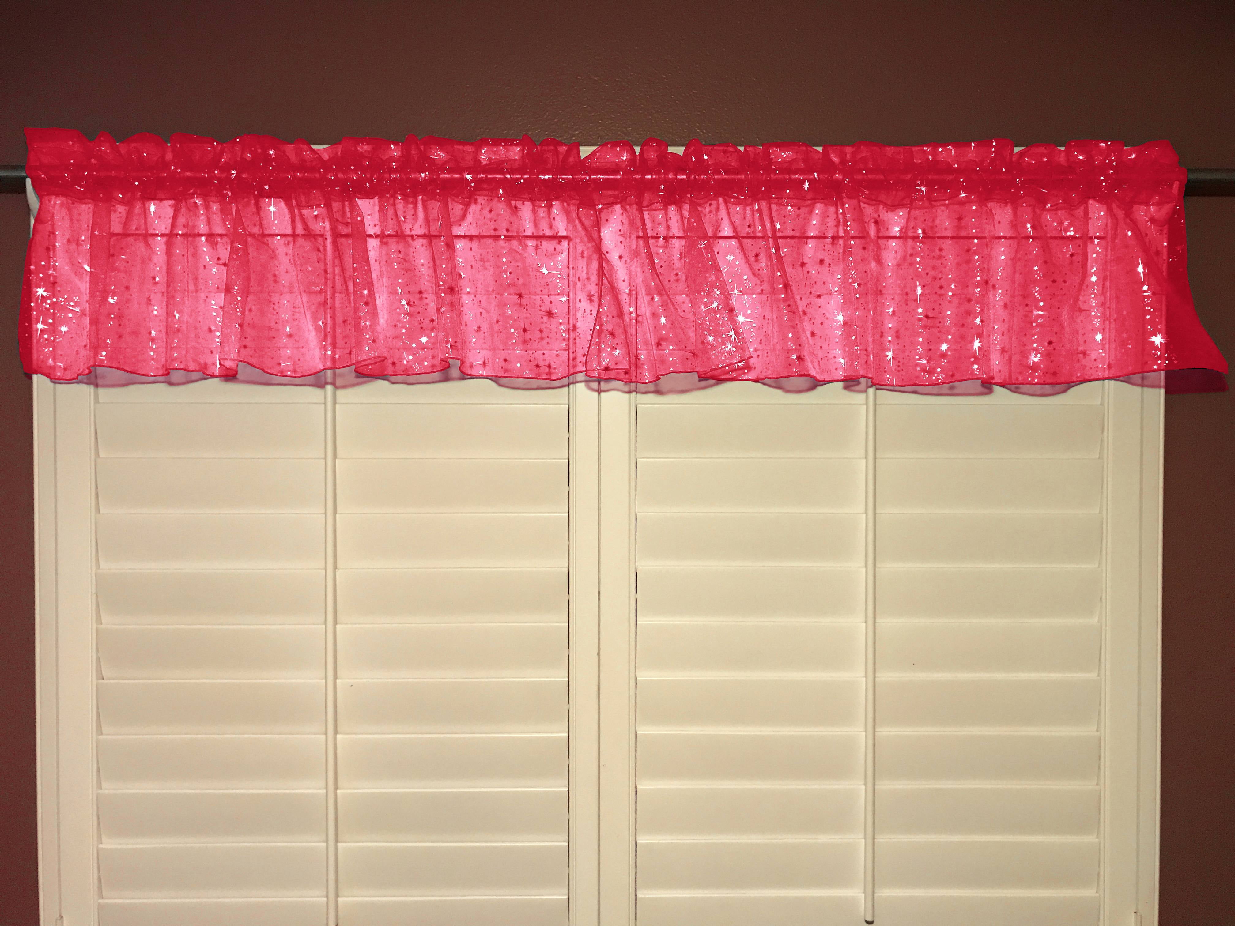 Silver Stars on Sheer Organza Tinted Window Valance 58" Wide Red ...