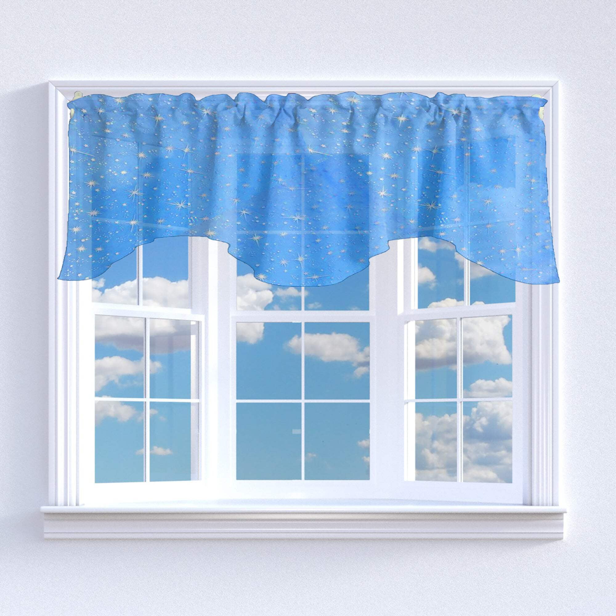 Silver Stars on Sheer Tinted Organza Solid Scalloped Window Valance 58 ...