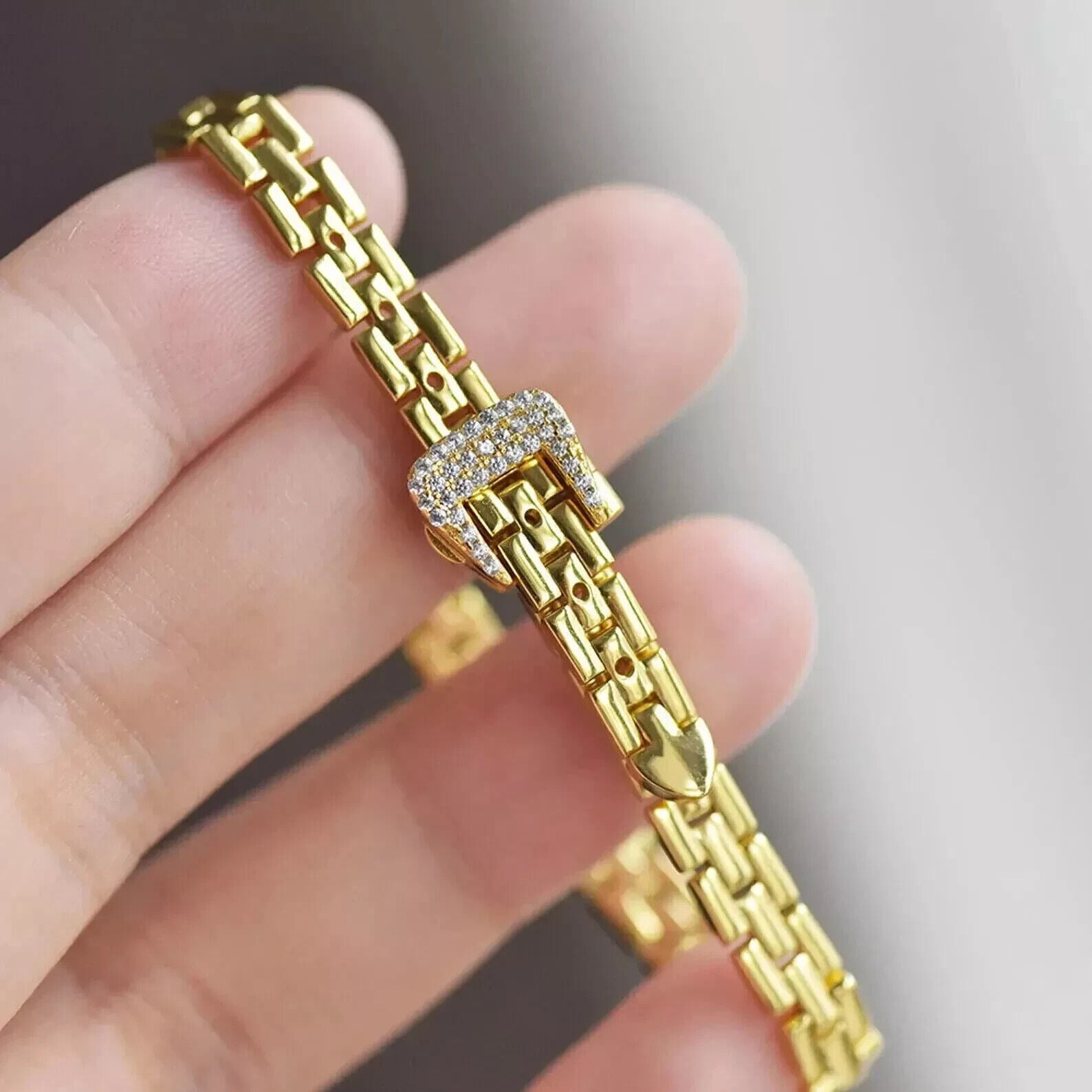 Silver & Stone Jewels 14K Yellow Gold Finish 1CT Round Cubic Zirconia Women's Buckle Row ...