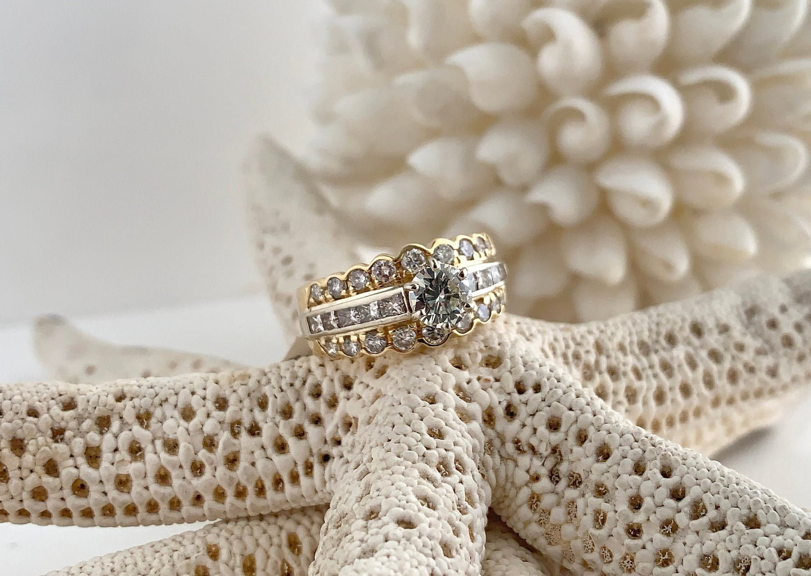 Silver & Stone Jewels 14K Yellow Gold Finish CZ Bridal Ring Set for Women Round Cut Center with ...