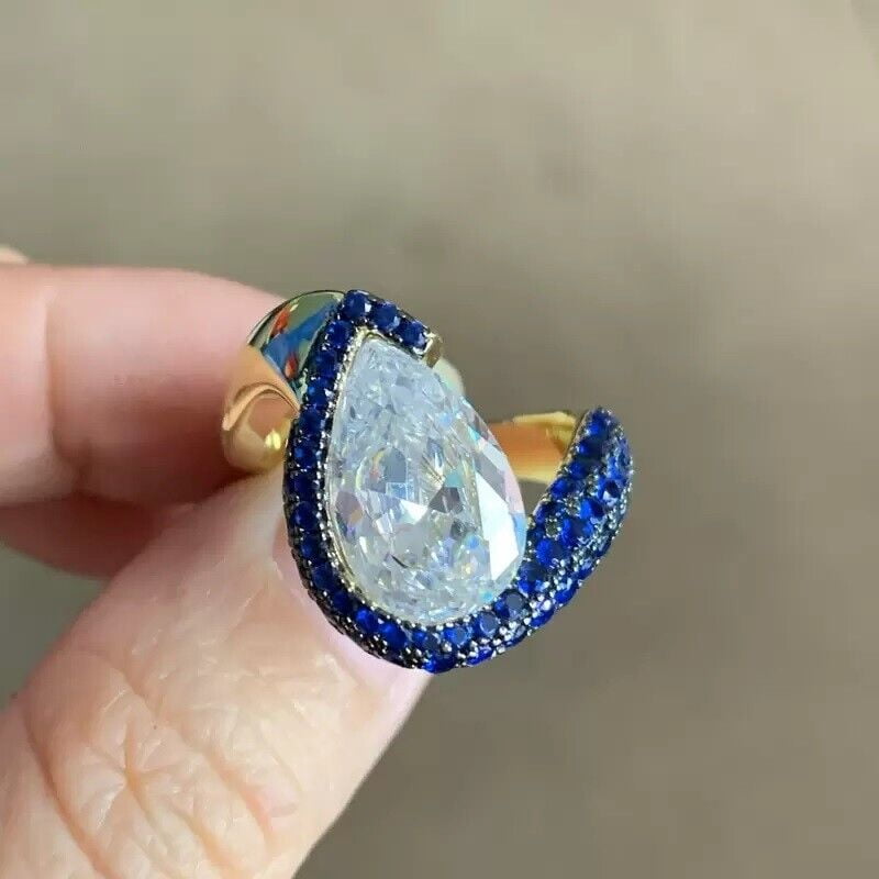 Silver & Stone Jewels Cubic Zirconia Pear Cut 14K Yellow Gold Plated ...