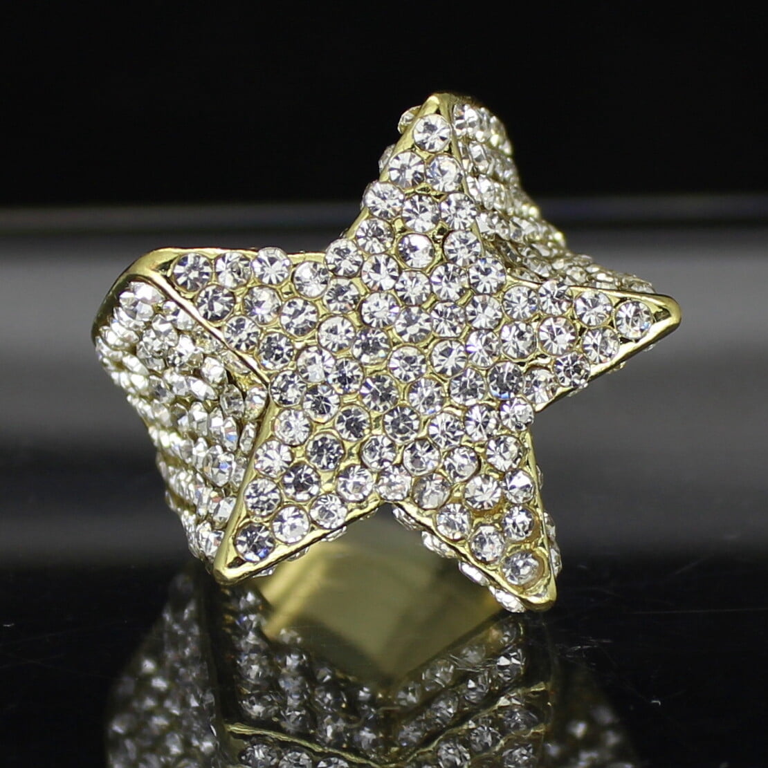 Silver & Stone Jewels Men Star Pinky Ring CZ Band 14k Yellow Gold ...