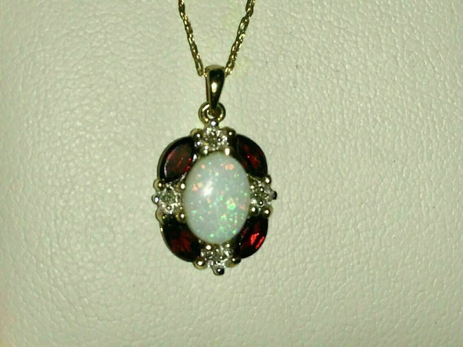 Silver & Stone Jewels Oval Cut Opal & Ruby Women's Pendant 14K Yellow ...