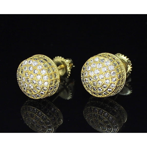 Silver & Stone Jewels Round Domed CZ Studs 10mm 14k Gold Plated Screw ...