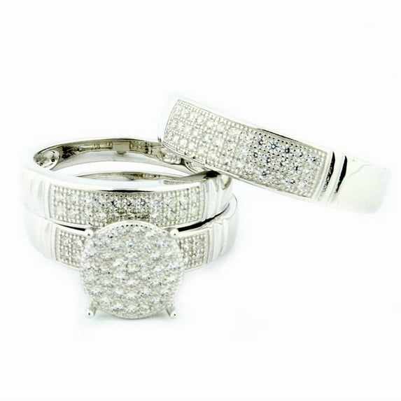 Silver & Stone Jewels Trio Ring Set Sterling Silver With CZ 14.5mm Wide ...