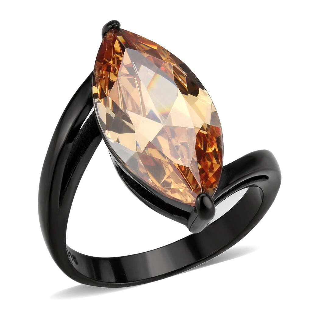 Silver & Stone Jewels Women Ring Champagne CZ 14k Black Gold Plated ...