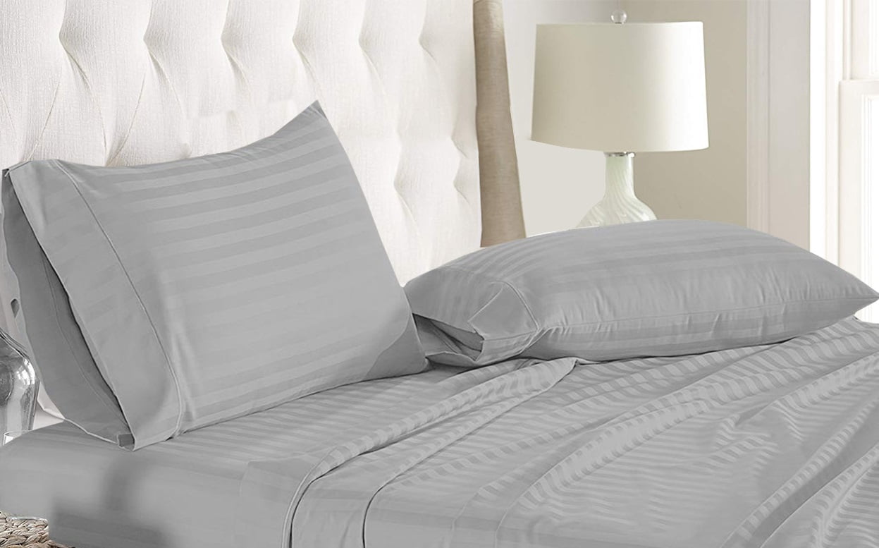 Silver Stripe 4PC Sheet Set, Stripe Sheet Set, 18" Deep Pocket, Fully ...