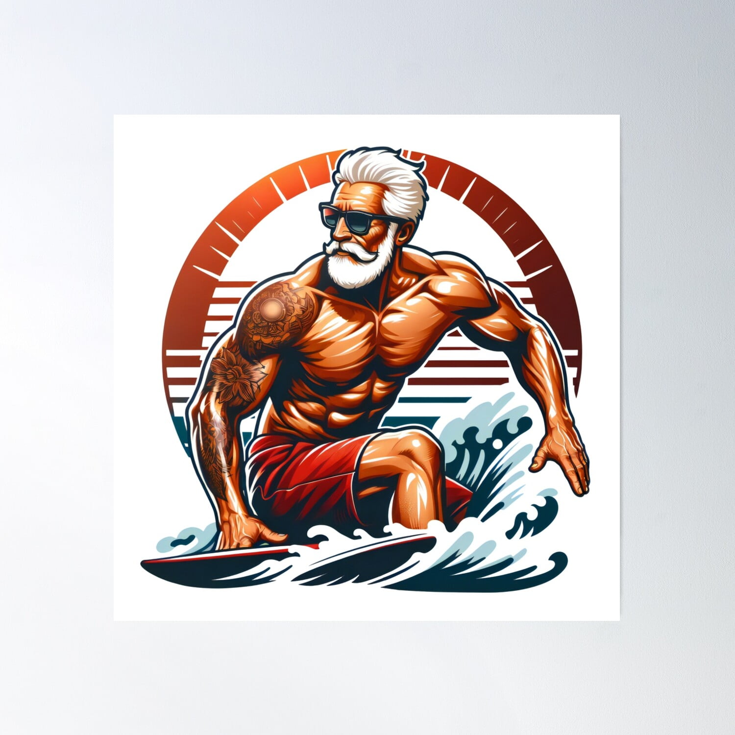 Silver Surfer'S Swell: Tattooed And Toned Senior On The Waves Poster ...