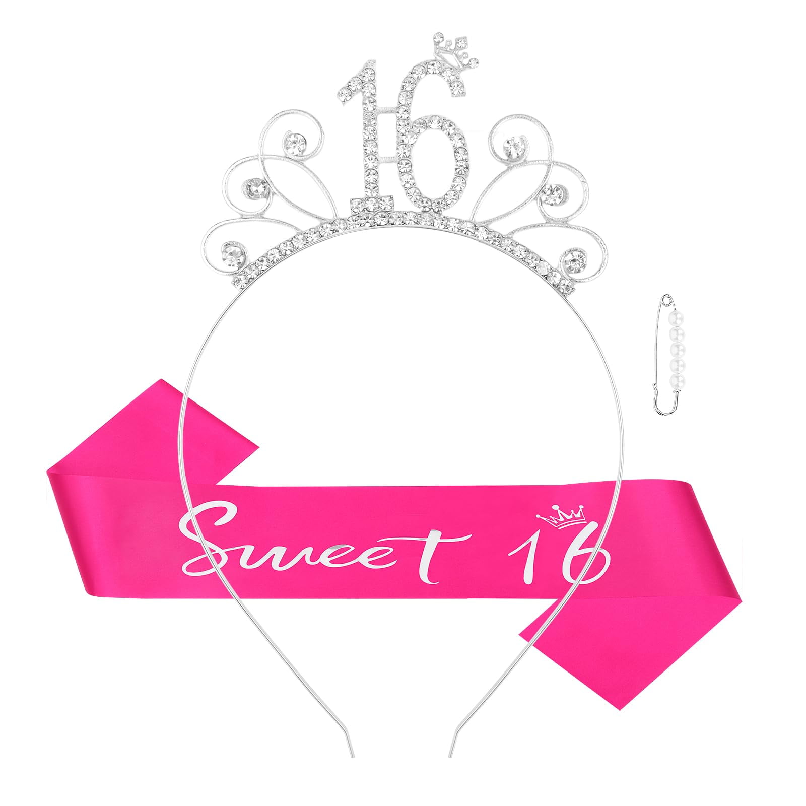 Silver TMH1 16th Birthday Sash and Tiara Set, 16th Birthday Decorations ...