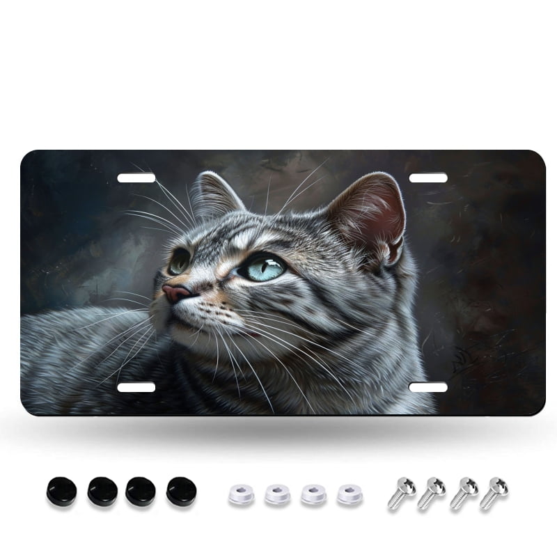 Silver Tabby Cat with Gray Stripes and Silver and Green Eyes Front ...