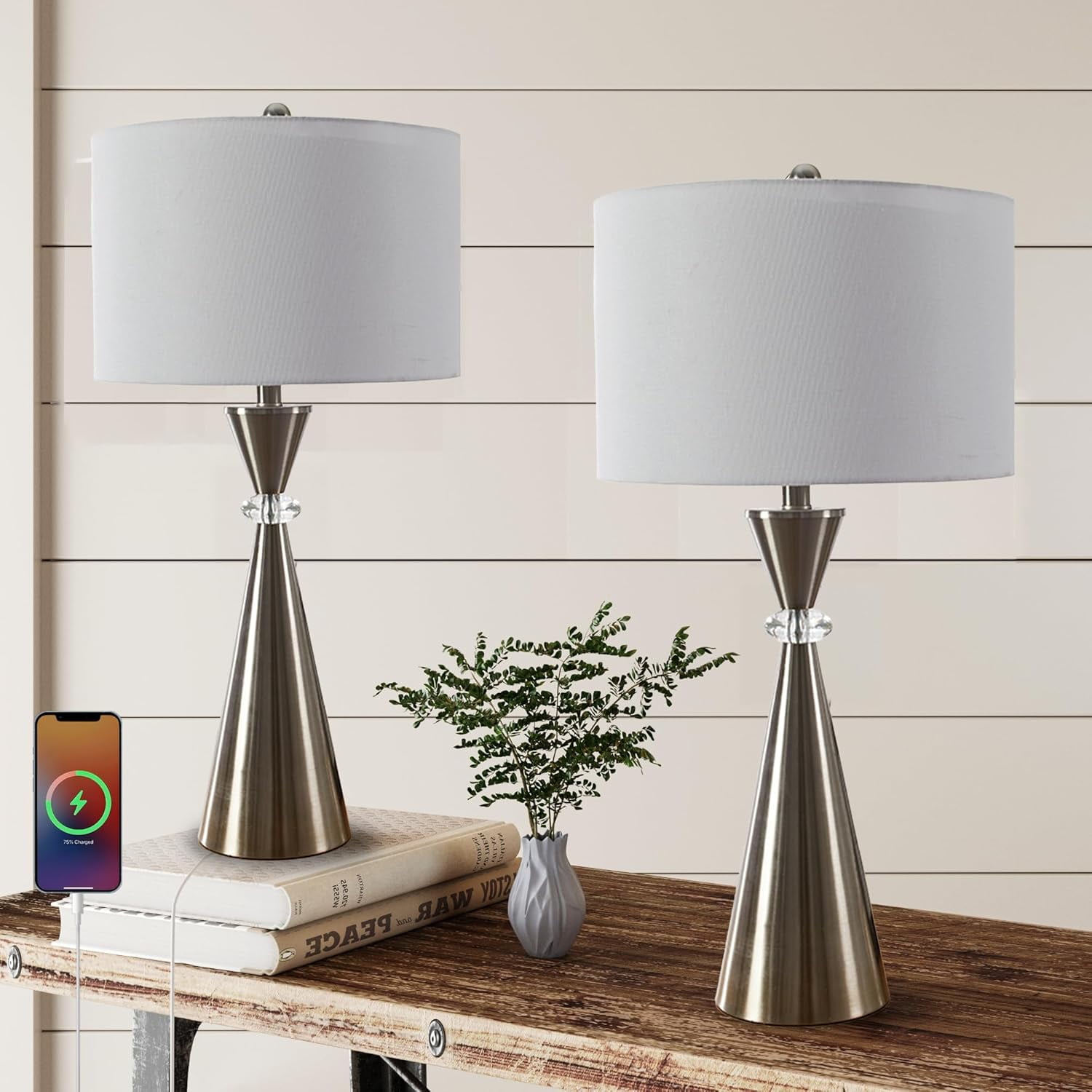 Silver Table Lamps for Living Room Set of 2 with USB Port, 28" Tall ...