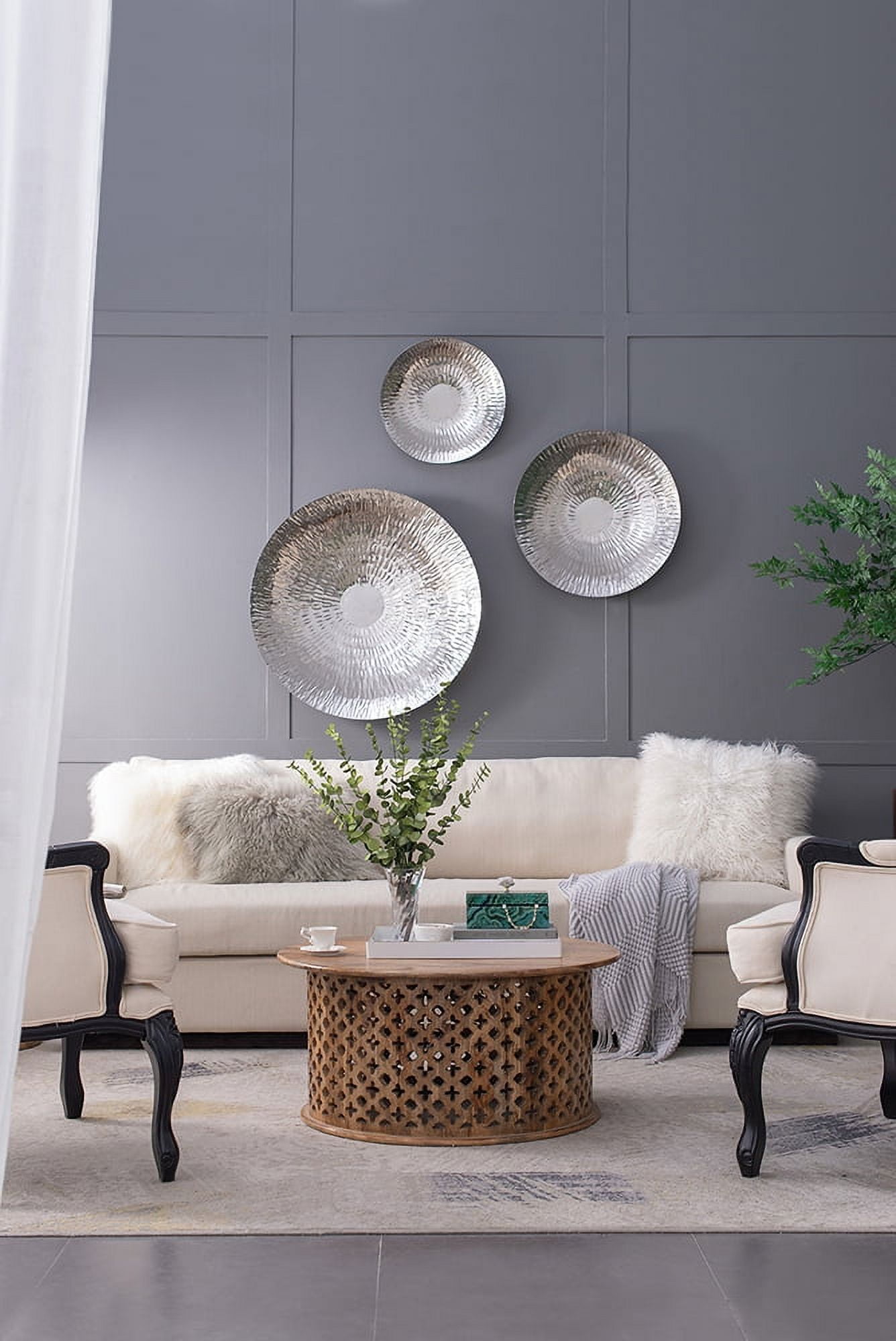 Silver Textured Oversized Disc Wall Decor for Living Room Bedrrom ...