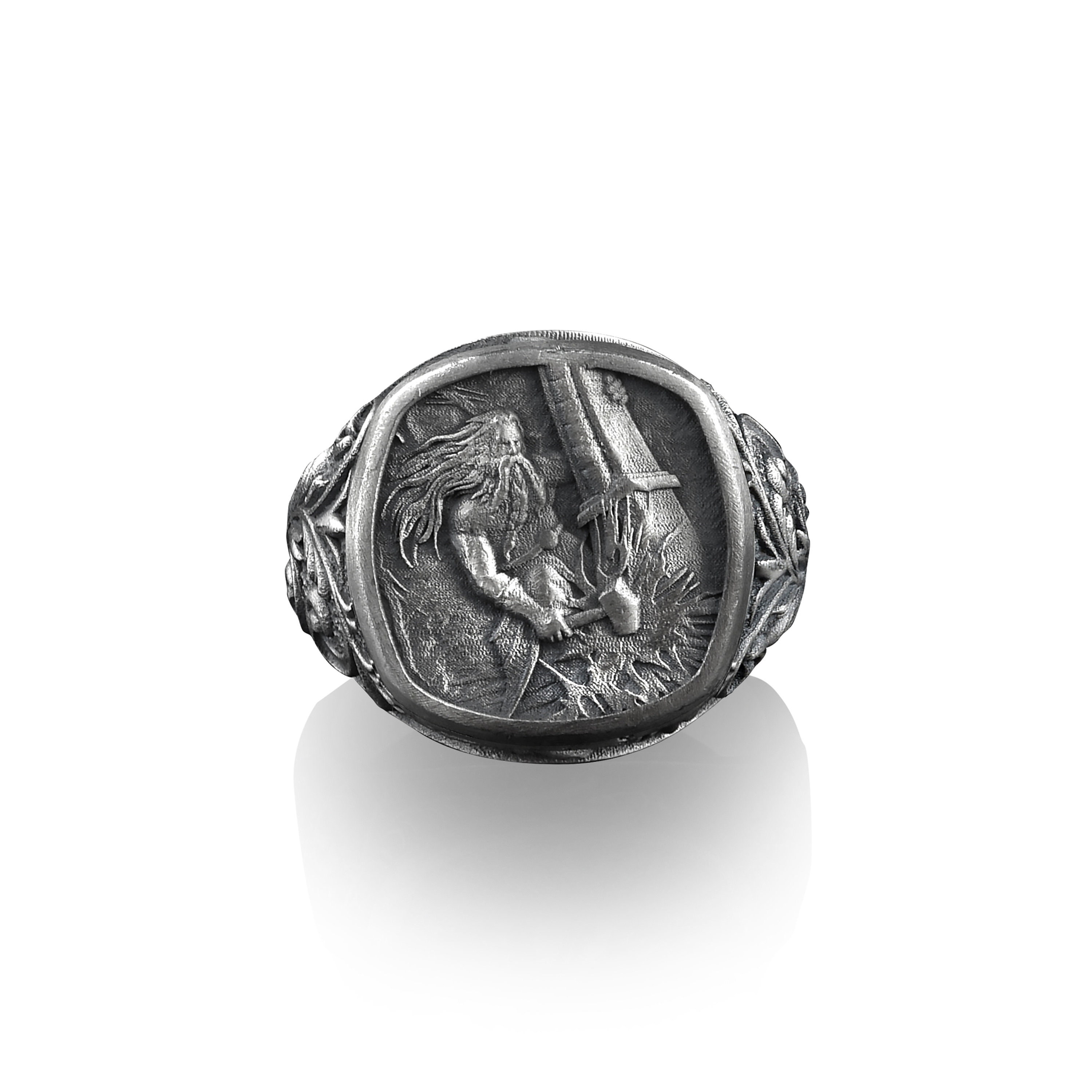 Silver Thor Pinky Men Ring, God of Thunder Signet Ring for Men in ...
