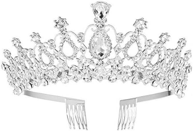 Silver Tiaras and Crowns Crystal Princess Crown Rhinestone Tiara with ...