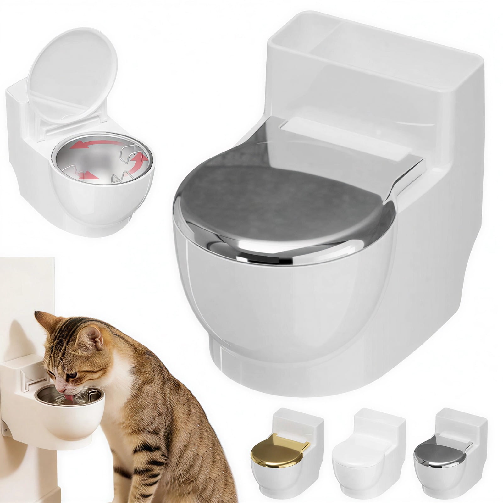 Silver Toilet Water Bowl for Cats, 2026 Gravity Pet Fountain Toilet ...