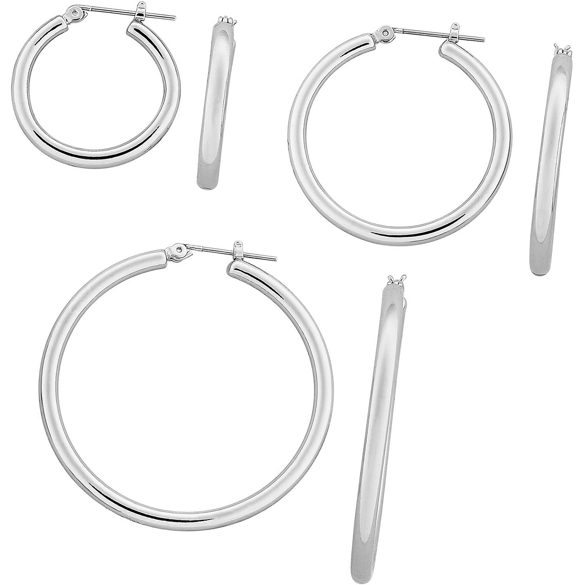 Silver-Tone 3-Pair Hoop Earring Set - Walmart.com