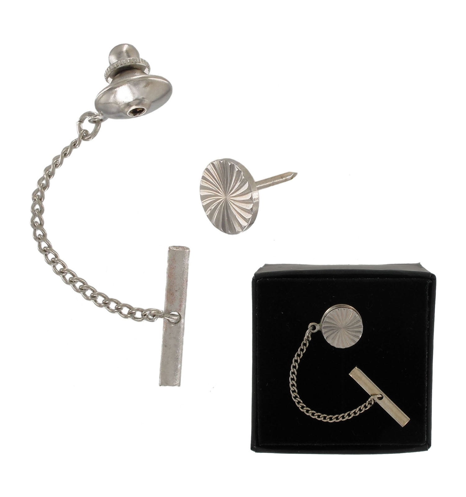 Silver Tone Atomic Circle Pinwheel Ribbed Tie Tac Tack Pin Gift Mens ...