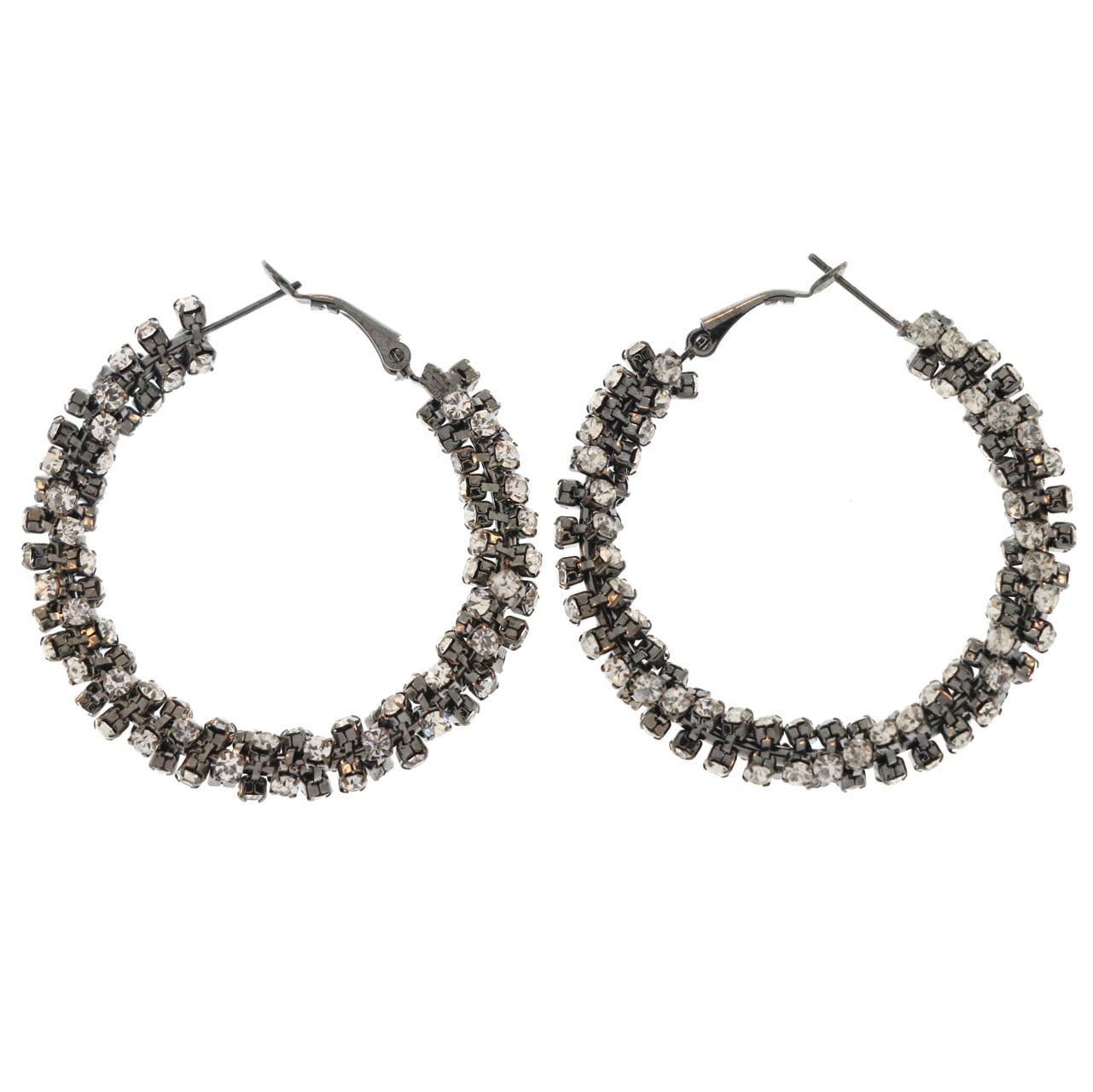 Silver-Tone & Black Metal Hoop-Earrings With Crystal Accents - Walmart.com