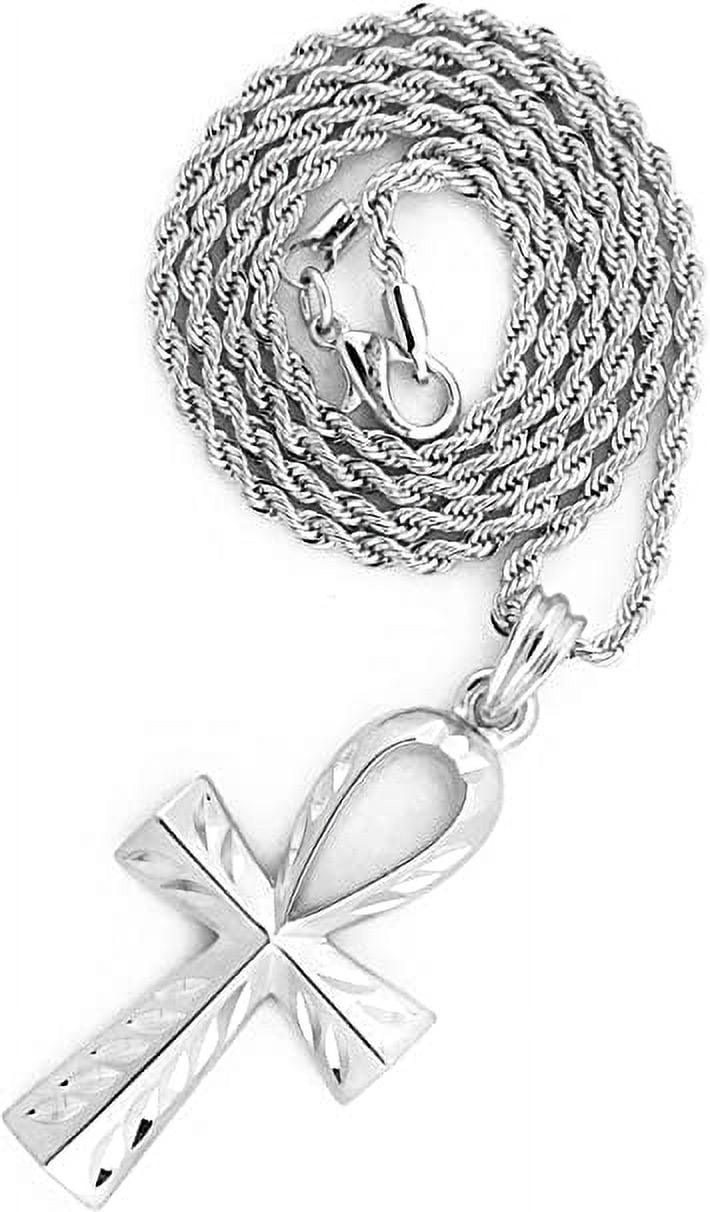 Silver Tone Brush Matt Finish The Ankh Cross Pendant Necklace Free 24 ...