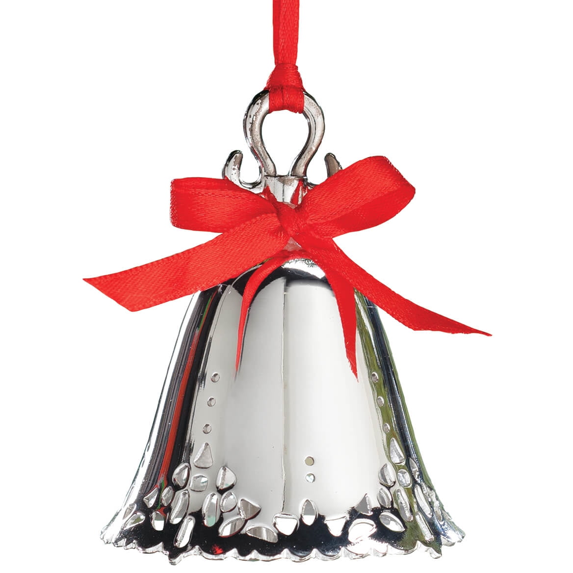 Silver Tone Chrisas Bell Ornament, Silvertone Metal, Includes Red ...