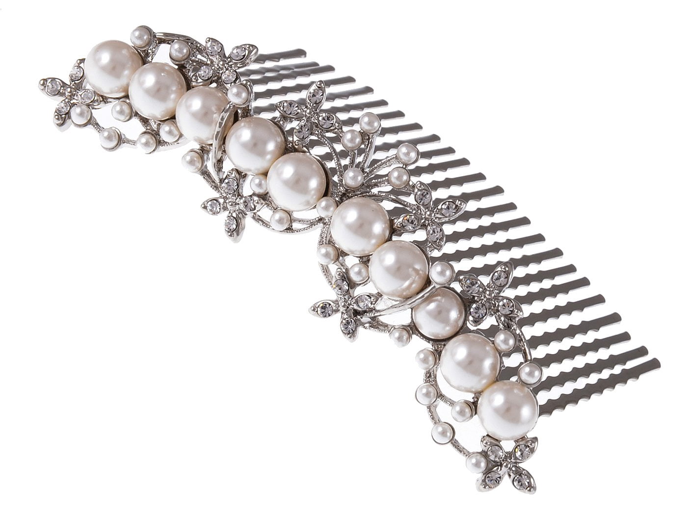 Silver Tone Clear Crystal Rhinestone Floral Stamen Simulated Pearl ...