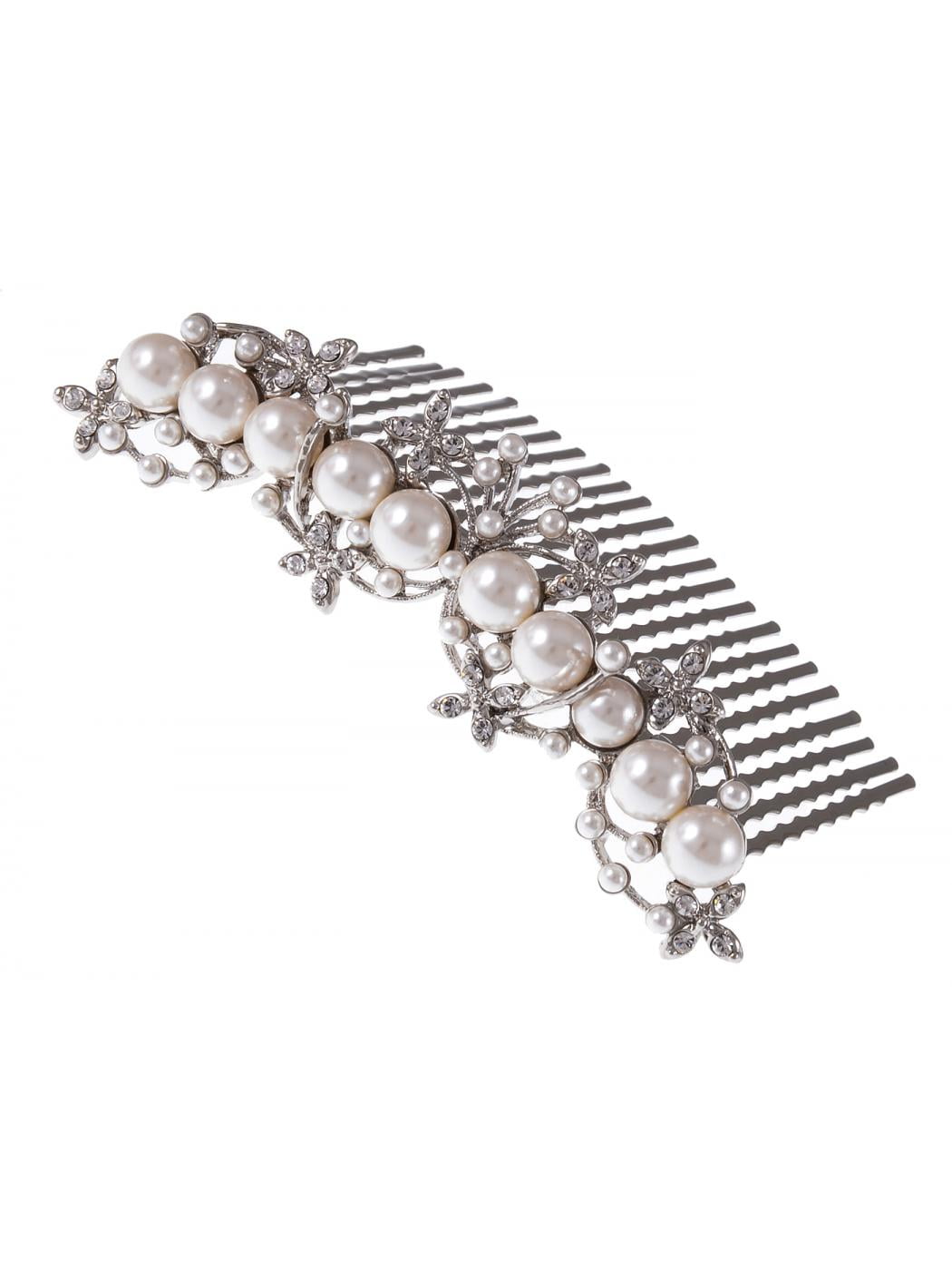 Silver Tone Clear Crystal Rhinestone Floral Stamen Simulated Pearl ...