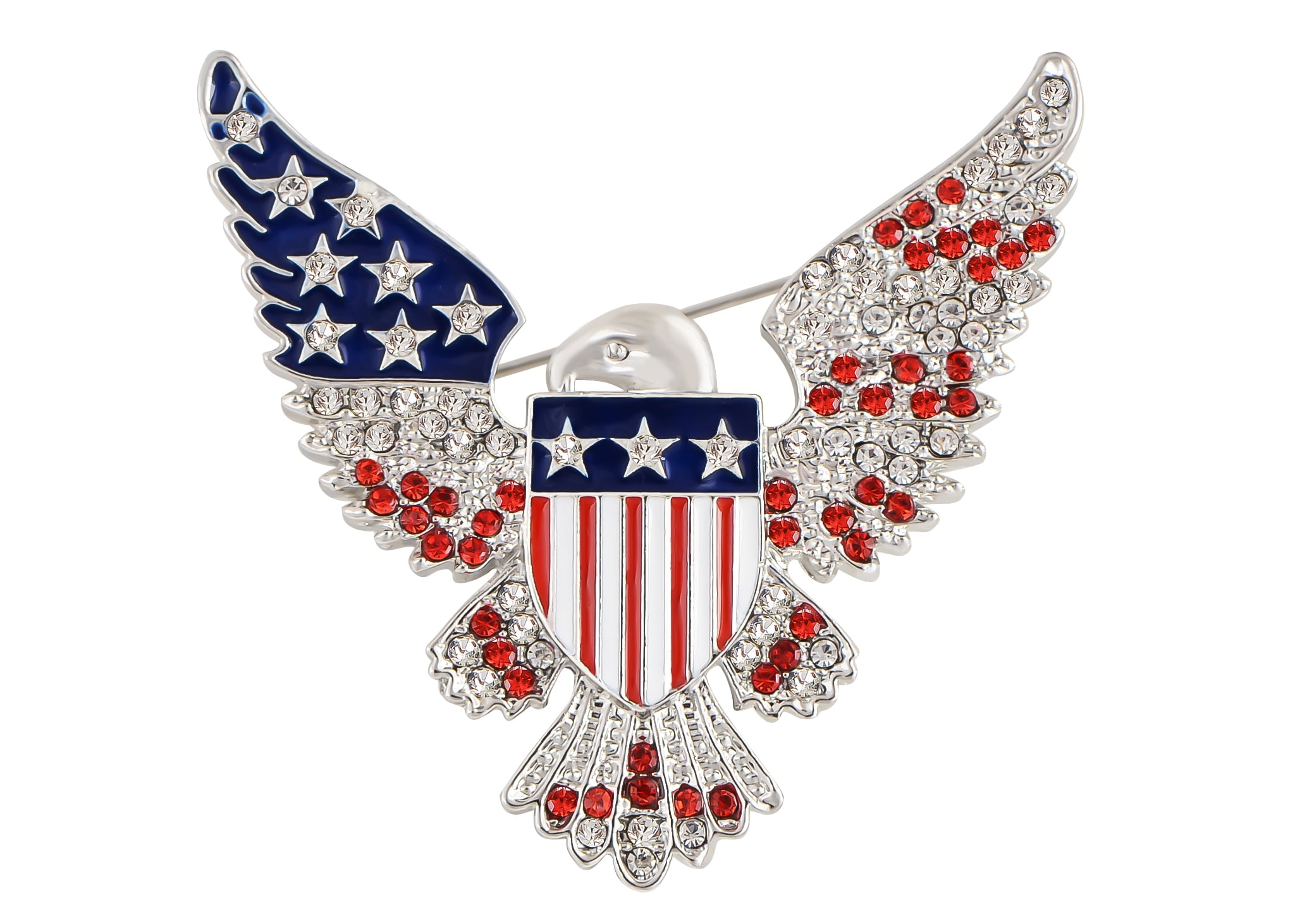 Silver Tone Crystal Rhinestone 4th of July American USA Flag Patriotic ...