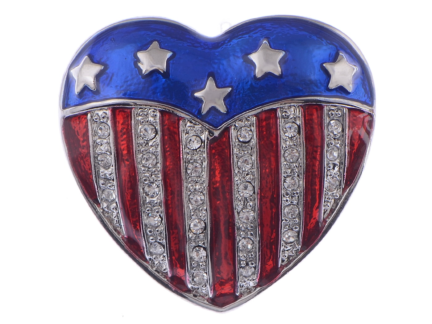 Silver Tone Crystal Rhinestone Enamel 4th of July American USA Flag ...