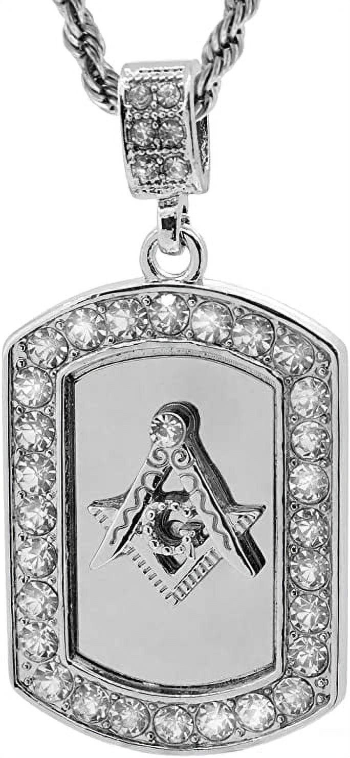 Silver Tone Dog Tag Style Masonic Freemason Pendant with 24" Rope Chain ...