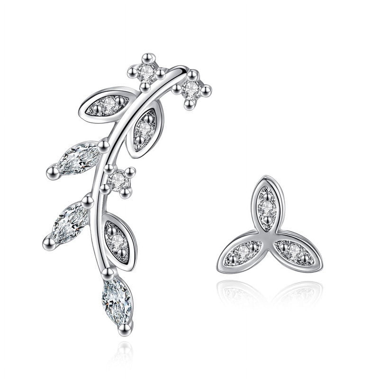 Silver Tone Ear Earrings for Women - Crystal Leaf Ear Climber Earrings ...