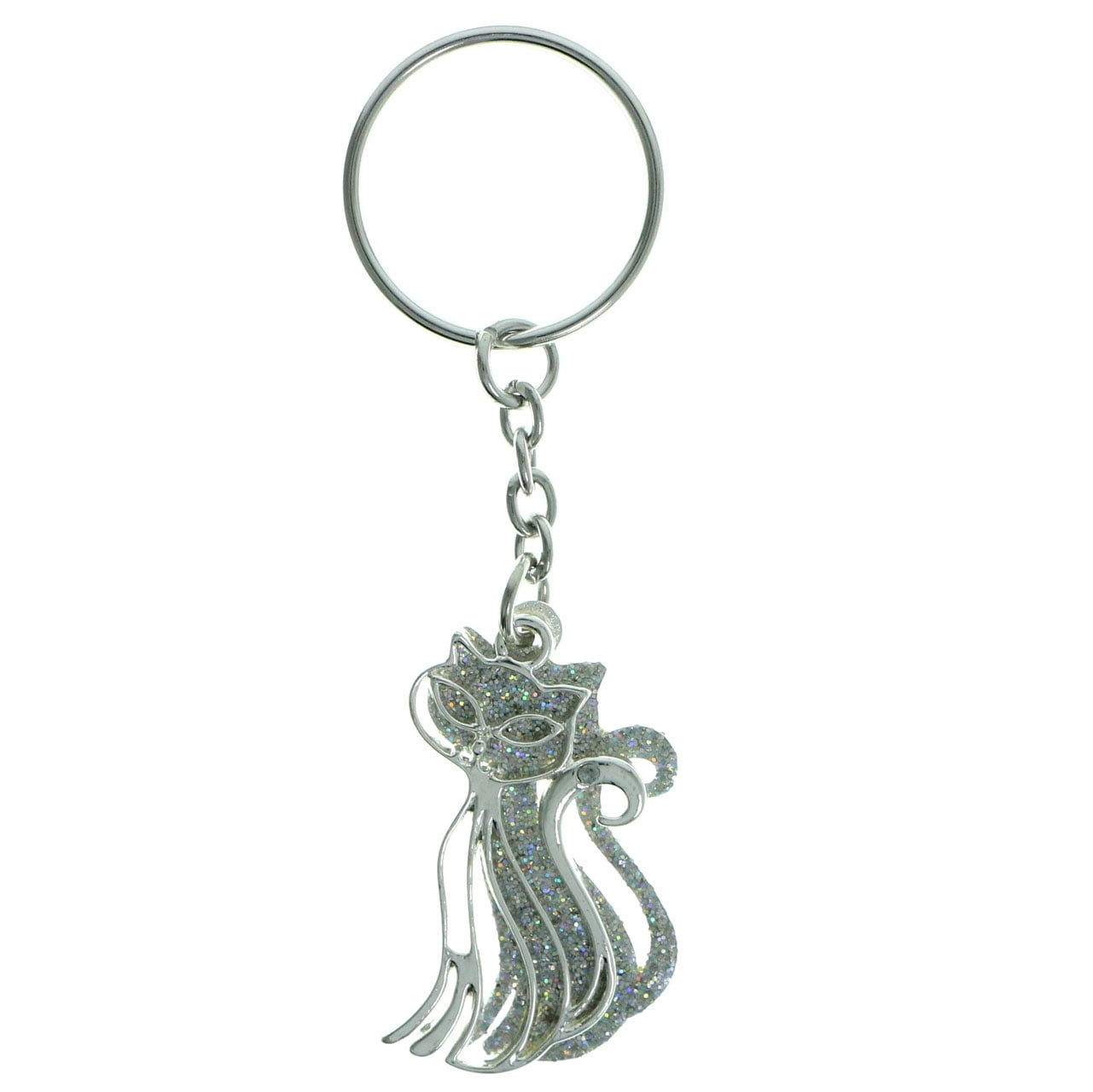 Silver Tone Glittered Cat Shaped Split-Ring Key Chain - Walmart.com