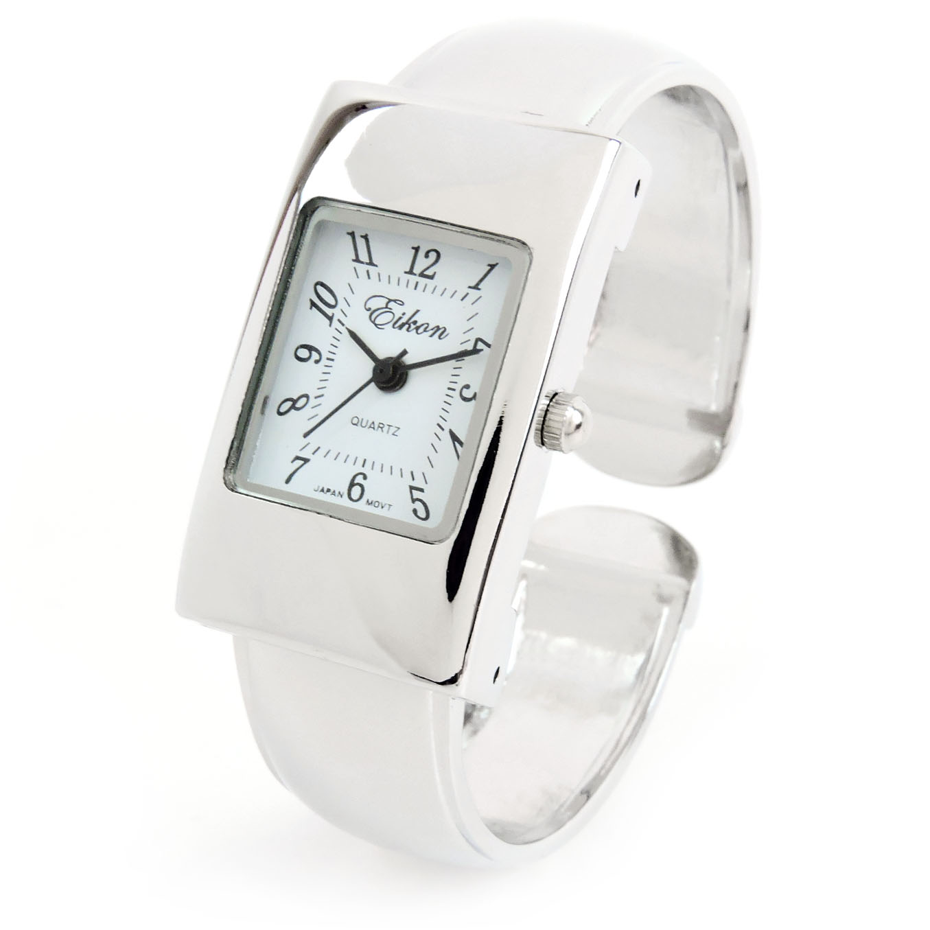 White Silver Metal Band Small Size Bangle Cuff Watch for Women ...