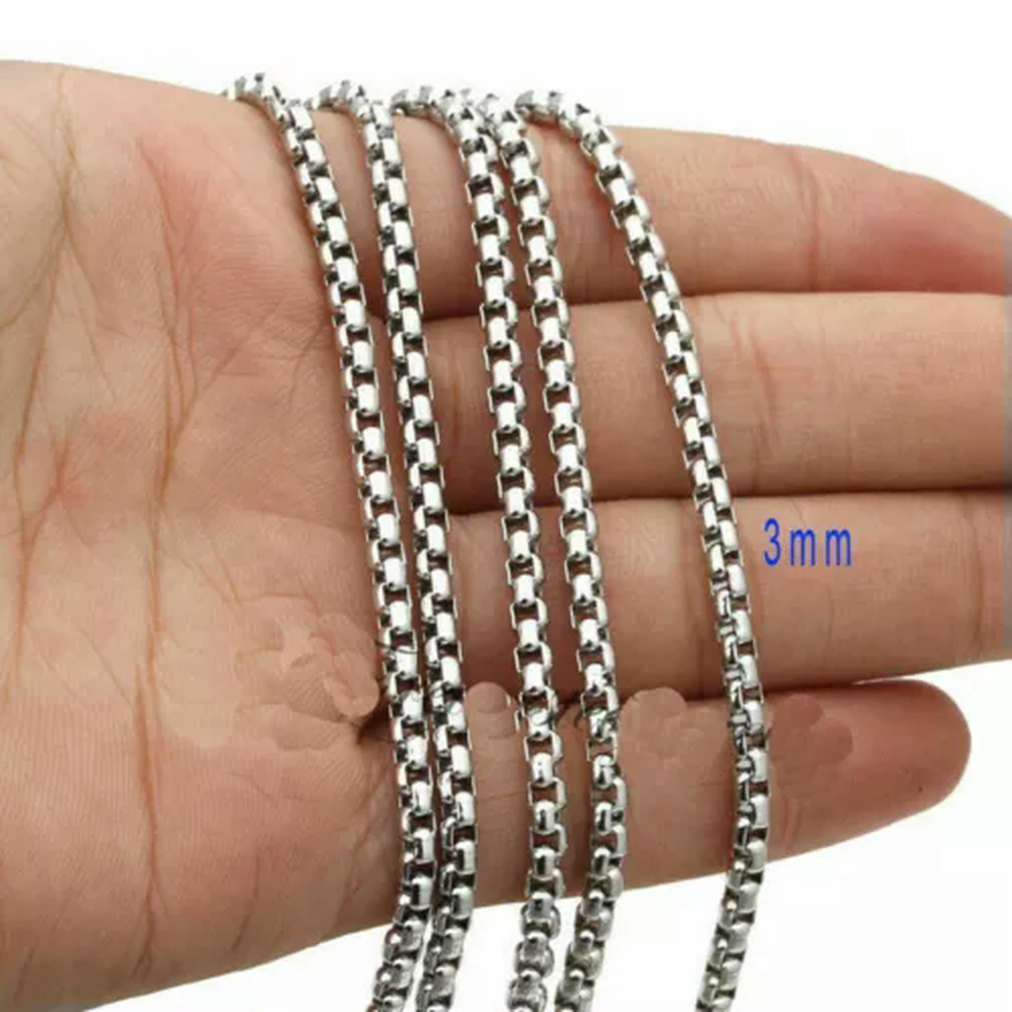 Silver Tone Rolo Box Chain Stainless Steel Necklace 1/2/3/4/5/7MM For ...