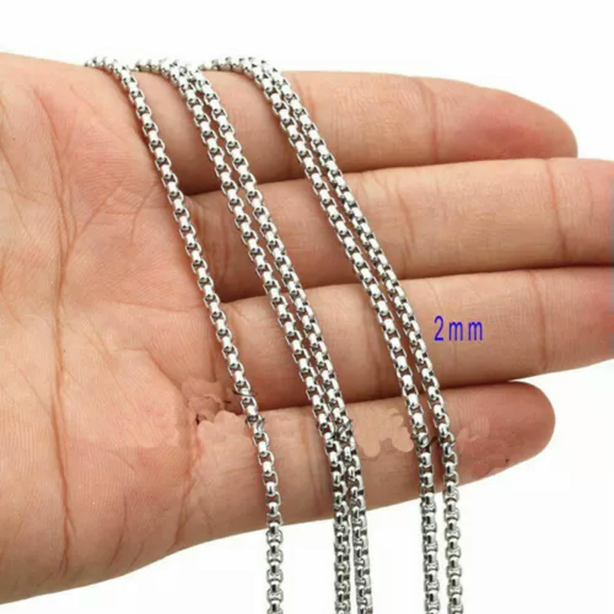 Silver Tone Rolo Box Chain Stainless Steel Necklace 1/2/3/4/5/7MM For ...