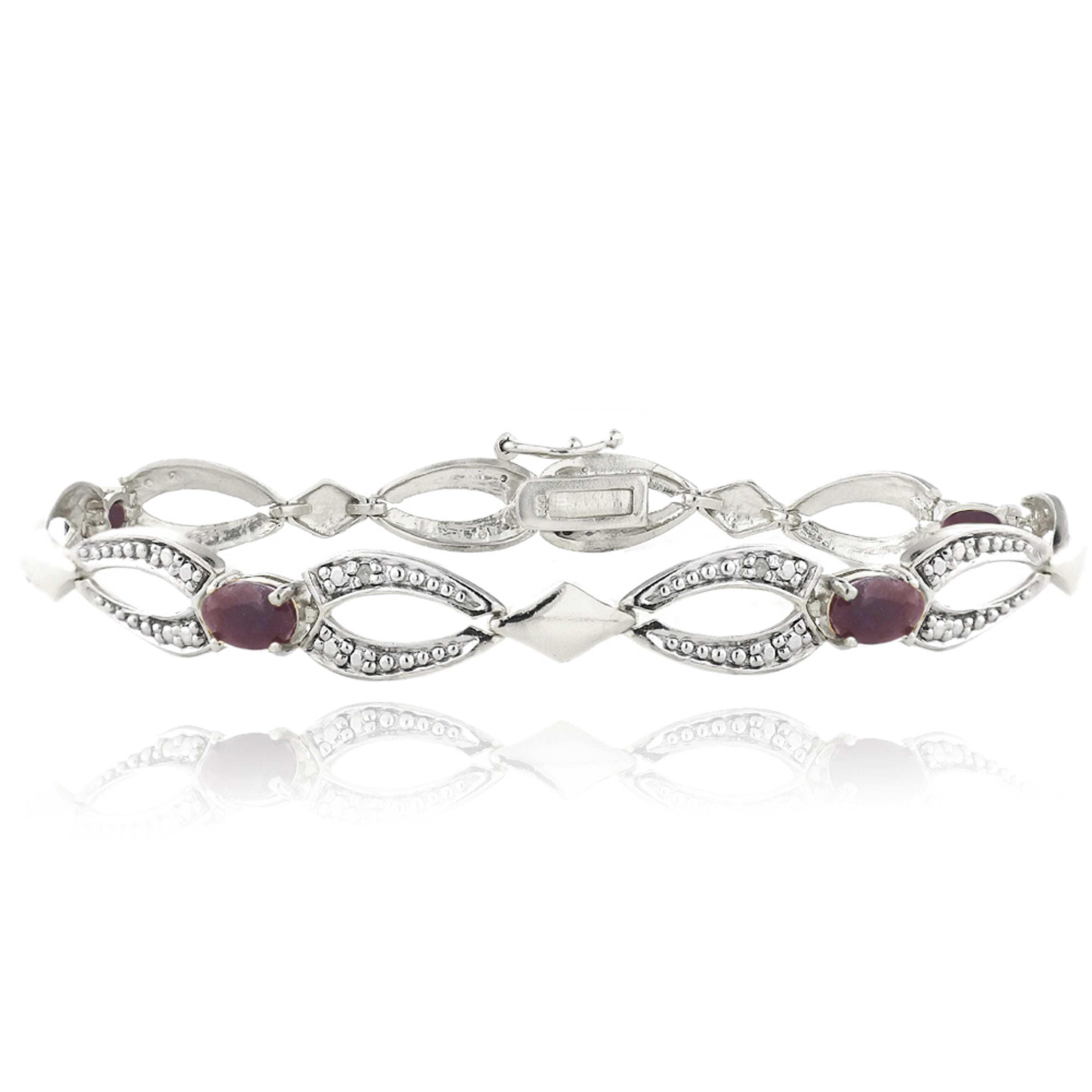 Silver Tone Ruby & Diamond Accent Oval Link Bracelet, - Walmart.com