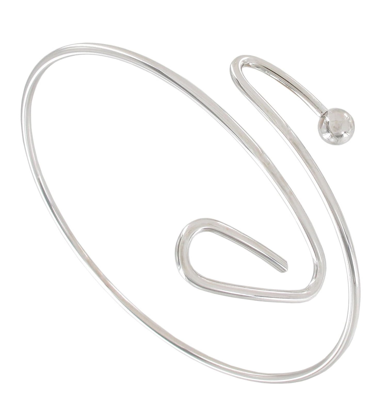 Silver Tone Spiral Upper Arm Bracelet Armlet Cuff Curved and Ball End ...